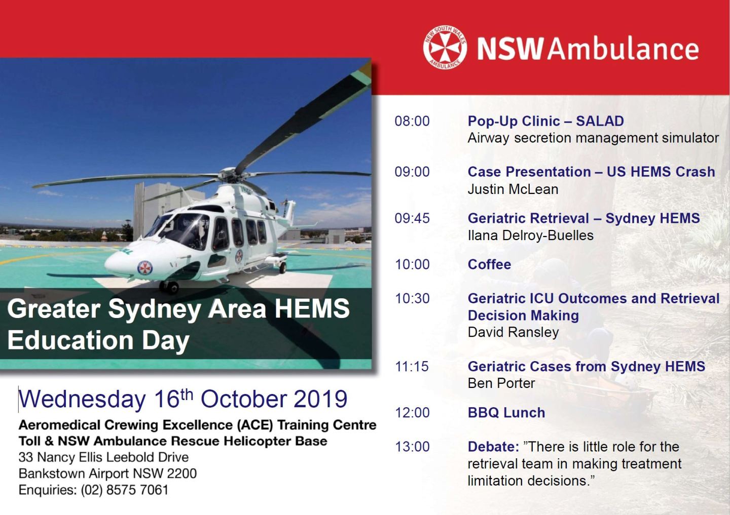 Education Day Wed 16th October | Greater Sydney Area HEMS
