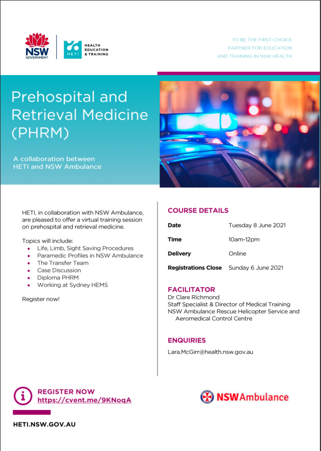 HETI PHRM Education Session | Greater Sydney Area HEMS