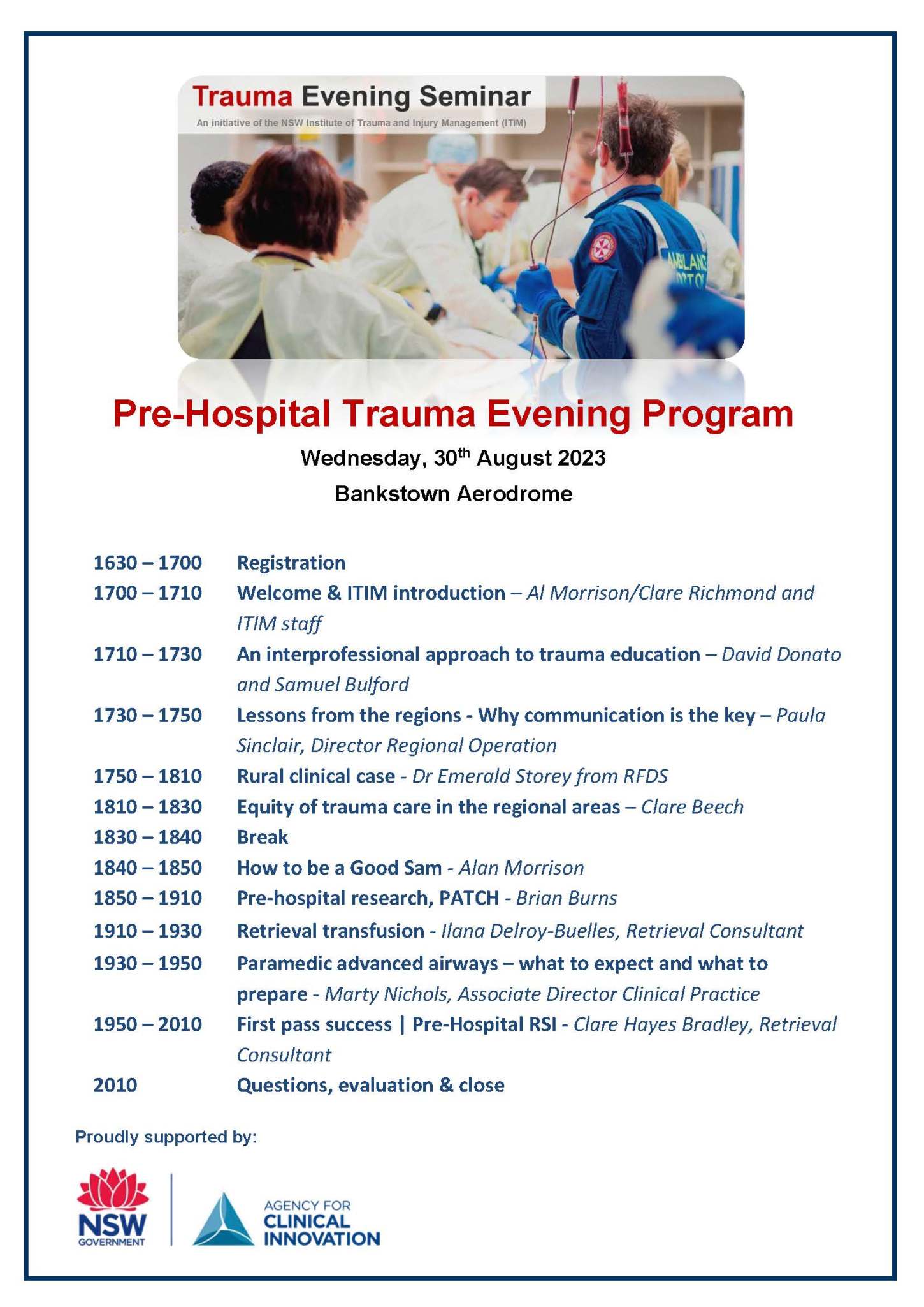 ITIM Prehospital Trauma Evening – Weds 30th August | Greater Sydney ...